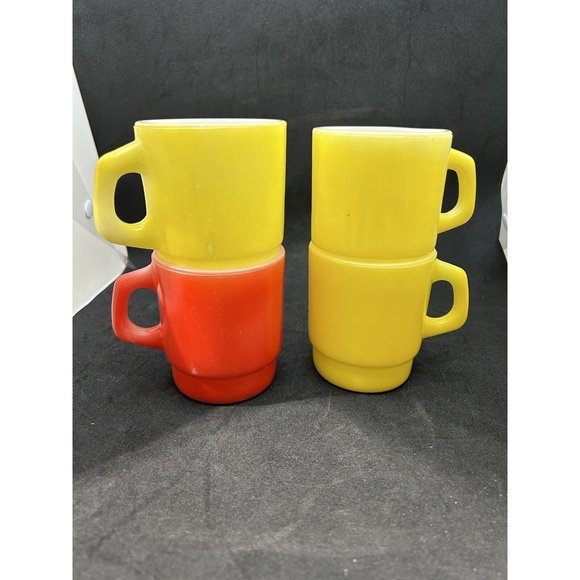 Fire King | Dining | Vintage Fire King Mugs Set Of 4 Yellow And Orange ...